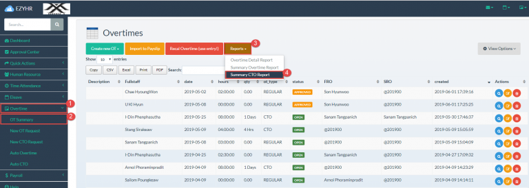 วิธี Generate Overtime Report – วันหยุดชดเชย (CTO) – EZY-HR โซลูชั่นบริหารงานบุคคลออนไลน์