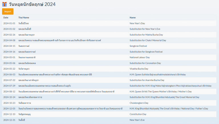 2023-10-12 Minor Update : Update ปุ่มนำเข้าวันหยุดนักขัติฤกษ์ปี 2024 (Import Holiday 2024) – EZY ...